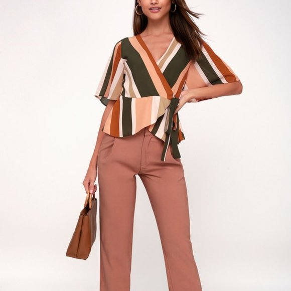 Lulus | Tops | Demi Blush Multi Striped Wrap Peplum Top | Poshmark
